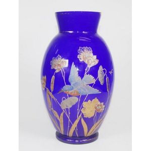 Victorian Blue Glass Vase with Gilt and Bird Decorations - British ...