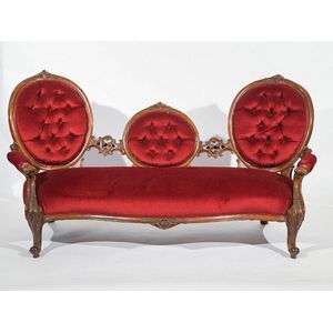 Victorian Red Draylon Triple Back Sofa - Seating - Lounges, Settees and ...