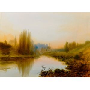 Lake and Forest Landscape by G. Sparks - Watercolours, Other Works on ...