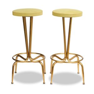 Chartreuse Swivel Bar Stools with Brass Frames - European - Furniture ...