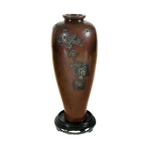 Japanese Copper Vase with Silver Floral Inlay - Zother - Oriental