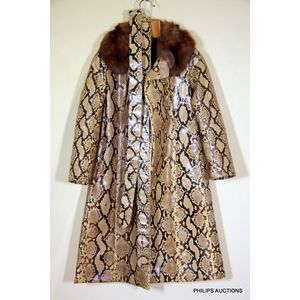 1970 Python Skin Double Breasted Coat with Fur Collar - Furs - Costume ...