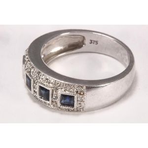 White gold ring with sapphires and diamonds, size N - Rings - Jewellery