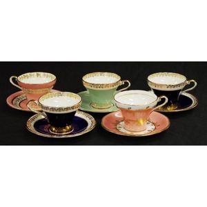 Aynsley Tea Cup Set: Blue, Pink, and Green Decorations - Aynsley - Ceramics