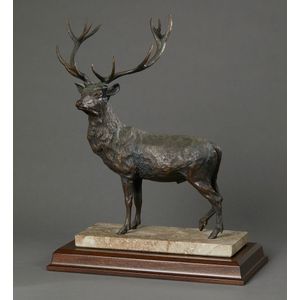 Bronze Stag Sculpture on Marble Base - Animals & Birds - Sculpture/Statuary