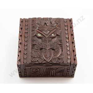 Intricate Maori Wheku Head Carved Wood Box - New Zealand Maori - Tribal