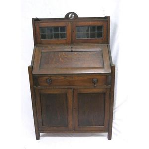 Oak Dropside Desk with Leadlight Panels - Desks - Small - Furniture