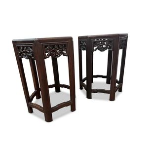 Chinese hexagonal occasional tables with carved apron and straight legs ...