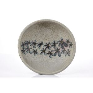 Grey Glazed Stoneware Bowl with Floral Decorations by Milton Moon ...