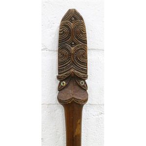 New Zealand Maori artefacts taiaha (fighting stick), kakauroa (staff ...