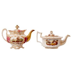 19th Century Staffordshire Teapots with Country Scenes & Gilt ...