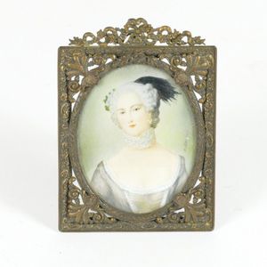 French Court Lady Portrait Miniature in Brass Frame - Miniatures ...