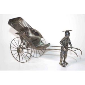 Engraved Chinese Silver Rickshaw with Calligraphy and Maker's Mark ...