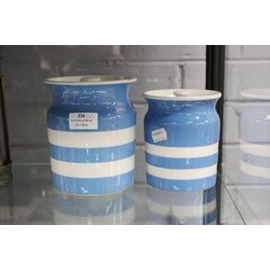 Pair of T.G Green Cornish Ware Canisters - Blue & White - Ceramics
