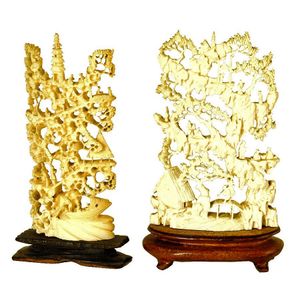 Pierced Ivory Landscapes on Stands - Ivory - Oriental