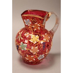 Ruby Glass Jug with Butterfly and Grapevine Decoration - British ...