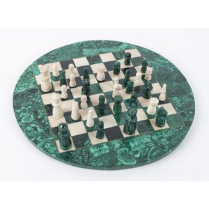 Circular Chess Board with Malachite, Bone and Brass Pieces - Games ...