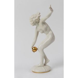 German Art Deco Nude Statue With Gilt Orb Hutschenreuther Ceramics