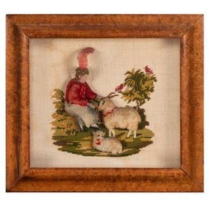 French Shepherd and Sheep in Stumpwork and Wool Scene - Embroidery ...