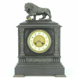 Bronze Lion Mantle Clock with Cherubic Scene - Clocks - Figural ...