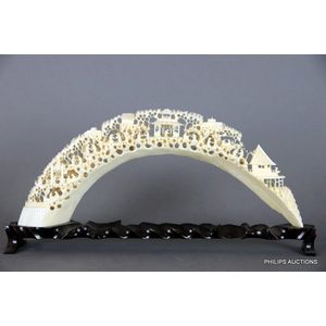 Carved Chinese ivory tusks and ivory tusk bridges - price guide and values