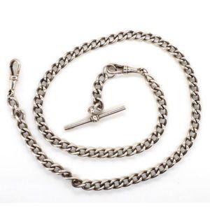 925 Sterling Silver Fob Chain with T-Bar, 35g, 42cm - Necklace/Chain ...
