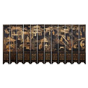 Chinese Coromandel Screen with Romantic Landscape and Floral Design ...