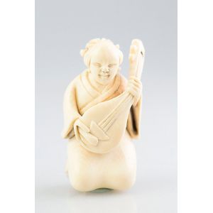Kneeling Geisha Netsuke with Musical Instrument - Netsuke - Oriental
