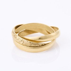 9ct Yellow Gold Floral Engraved Three Band Ring, Size M - Rings - Jewellery