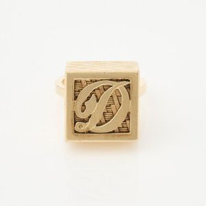 D Initial Cube Signet Ring in 14ct Yellow Gold - Rings - Jewellery