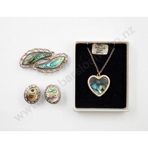 Paua Heart Brooch Set with Earrings and Locket - Brooches - Jewellery
