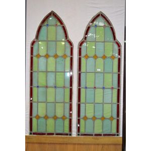 Pair of antique French leadlight arched window panels, each ...