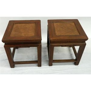 Chinese Qing Dynasty Square Side Tables with Cane Seats - Art - Oriental
