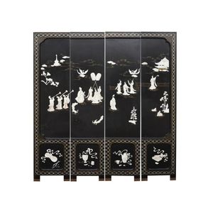 Chinese Overlay Four-Panel Lacquer Screen - Furniture - Oriental