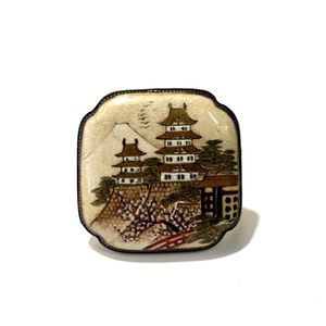 Meiji Satsuma Porcelain Belt Buckle with Pagoda and Blossoms - Buckles ...