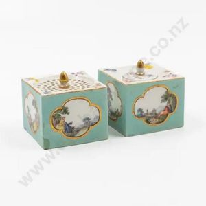 Romantic Dresden Ink & Pounce Pots with Floral Paintings - Writing ...