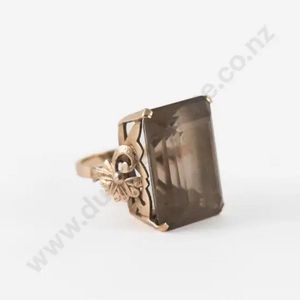 9ct Smoky Quartz Dress Ring with Floral Design Shoulders - Rings ...