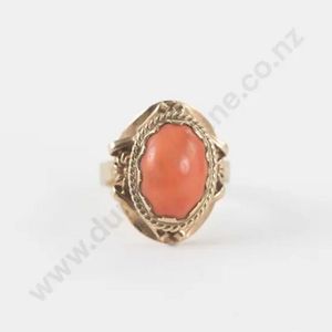 9ct Coral Dress Ring with Fancy Rope Twist Frame, Size N - Rings ...