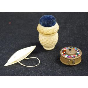 Victorian Sewing Set: Pin Cushion, Tape Measure & Thread Holder ...