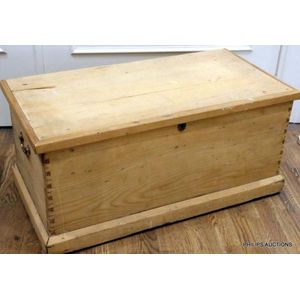 19th Century Victorian Pine Trunk with Brass Escutcheon and Handles ...