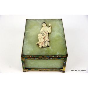 Gilt Mounted Jade Box with Ivory Mother and Child - Jade - Oriental