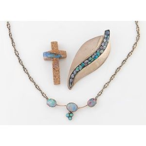 An Australian silver and opal gumleaf brooch stamped 'Scandia ...