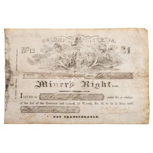 1855 Miner's Right on Vellum: Arthur Hope's Historic Document ...