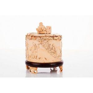 Meiji Period Carved Ivory and Wood Box - Ivory - Oriental