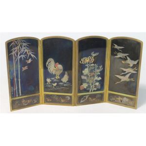 Antique Japanese Mixed Metal Miniature Screen - Furniture - Oriental