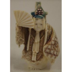 Japanese Ivory Lady with Fan Figurine - Ivory - Oriental