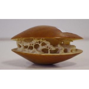 Carved Ivory Shell with Oriental Landscape and Figure - Ivory - Oriental