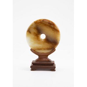 Mottled Brown Jade Bi-Disc on Stand - Jade - Oriental