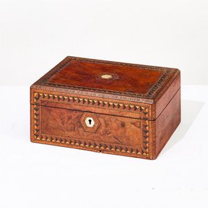 Victorian Walnut Tunbridge Banded Lady's Work Box, Fitted Interior ...