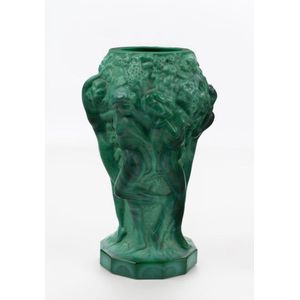 Czech Malachite Glass Vase with Dancing Maenads Relief Design ...